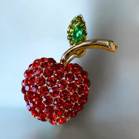 None | Jewelry | Cherry Red Rhinestone Stunning Gold Tone Metal Fruit ...